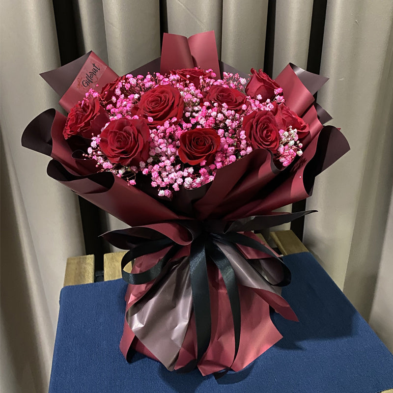 All for Love | A Sensual Mix of Red Roses & Pink Baby Breaths